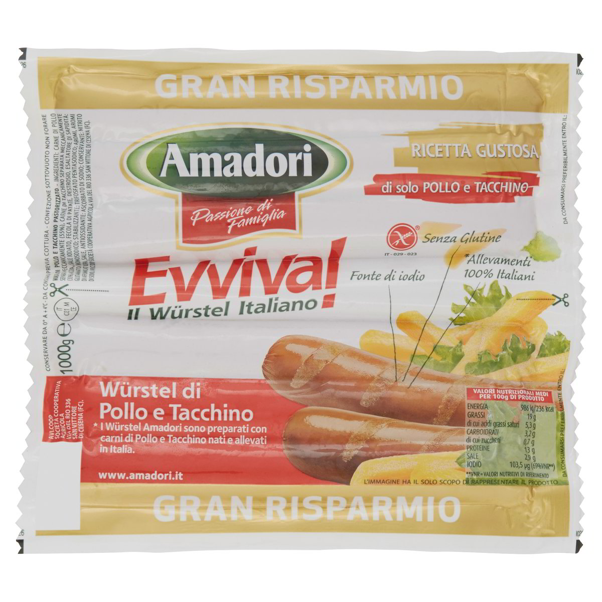WURSTEL EVVIVA DI POLLO E TACCHINO AMADORI KG.1 - l'ecommerce secondo ...