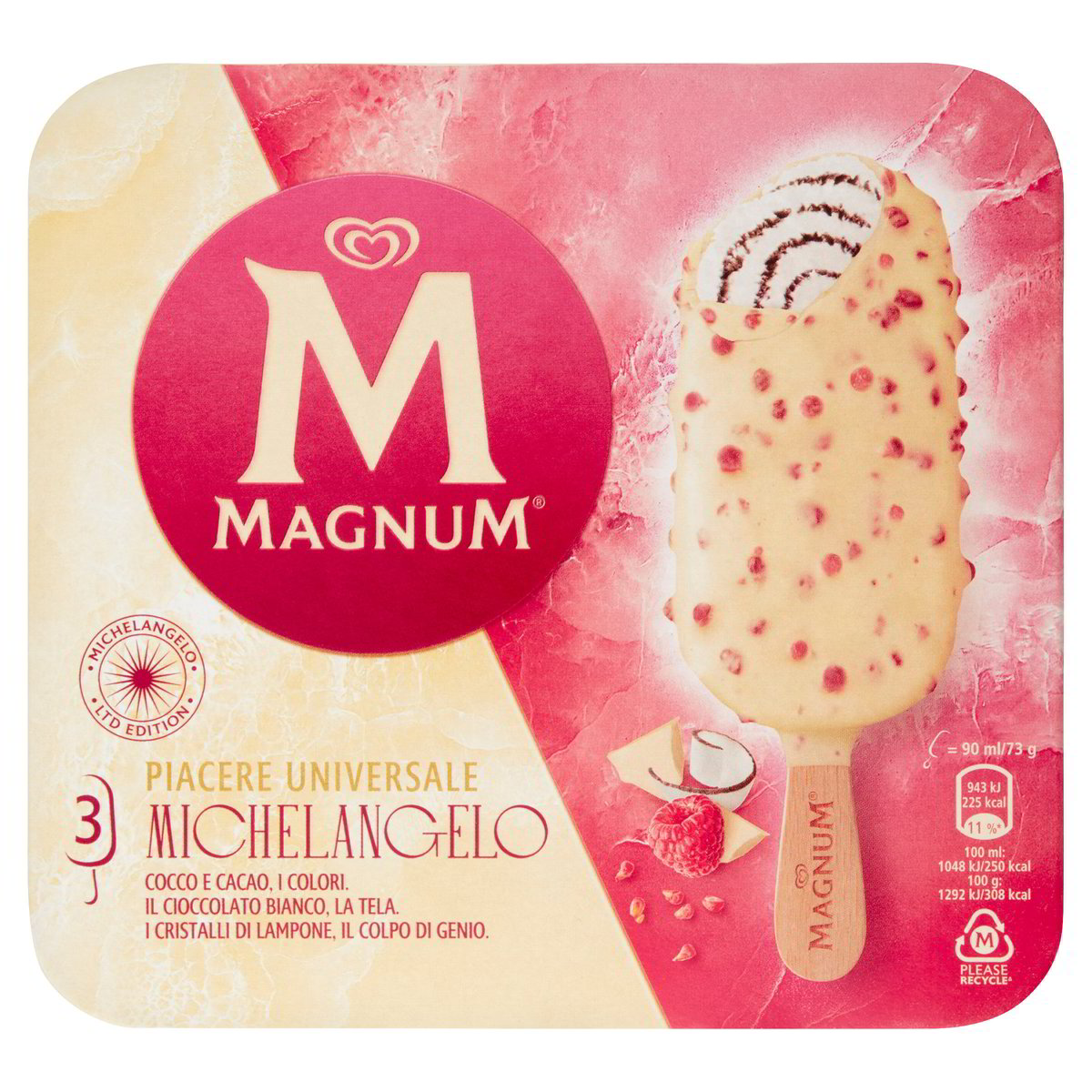 MAGNUM MICHELANGELO COCCO CIOCCOLATO BIANCO E LAMPONI MAGNUM GR. 73 X 3 ...